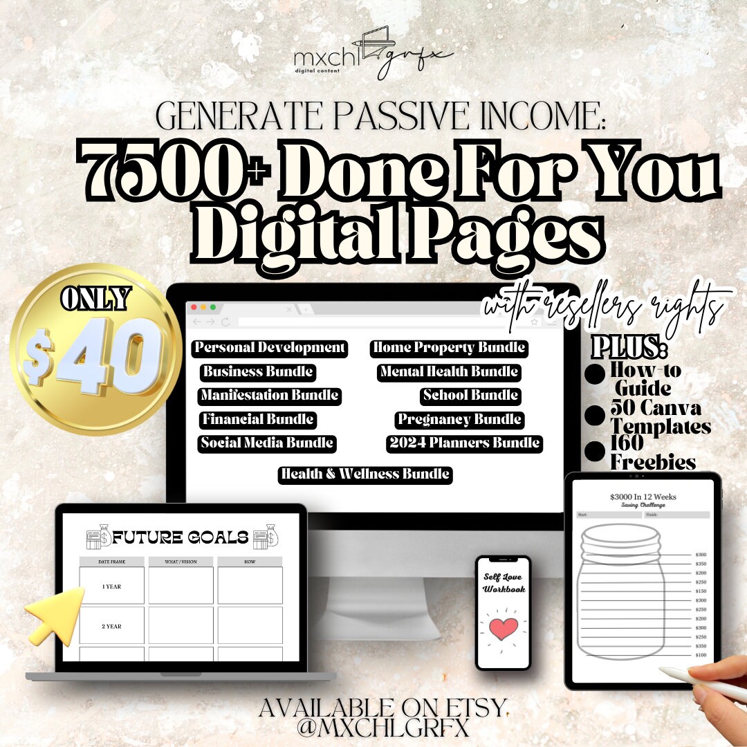 Mega Bundle: 7500 DFY Digital Pages with Resellers Rights FREE GUIDE - Etsy
