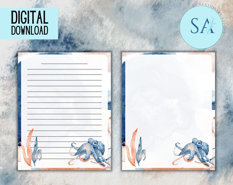 Printable Stationery Set US Letter Size A5 A4 PDF sealife - Etsy