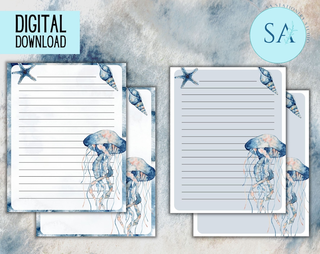 Printable Stationery Set US Letter Size, A5, A4 PDF sealife Medussa ...