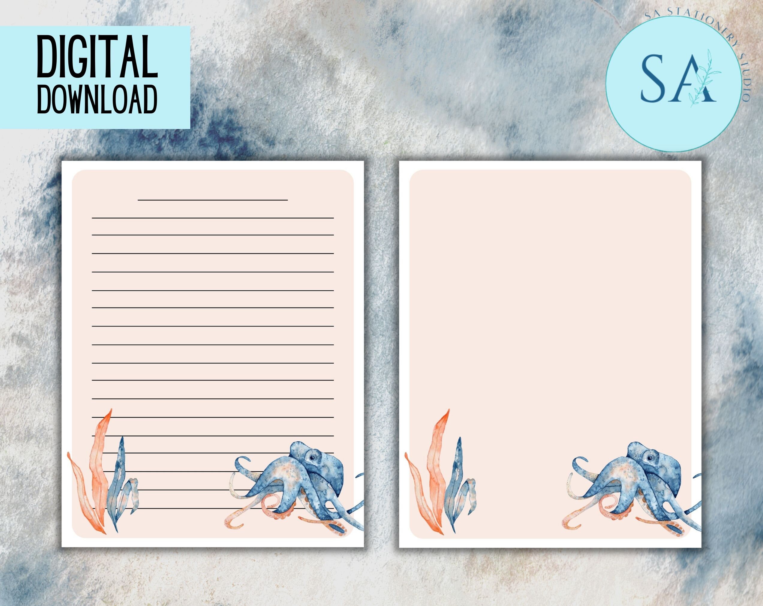 Printable Stationery Set US Letter Size A5 A4 PDF sealife - Etsy