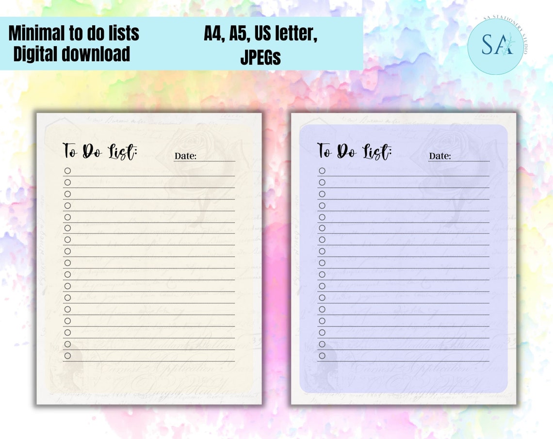 Minimal Printable to Do Lists A4, A5, US Letter, Download, Printable to ...