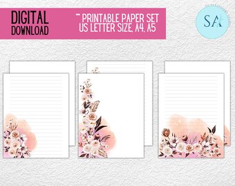 Rose Stationary Printable Floral Lined Paper Printable - Etsy