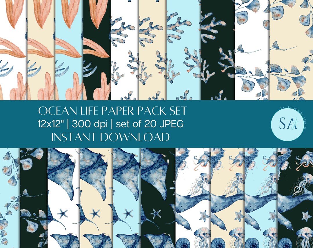 Ocean Life Digital Paper Pack Set of 20 12x12 300dpi - Etsy