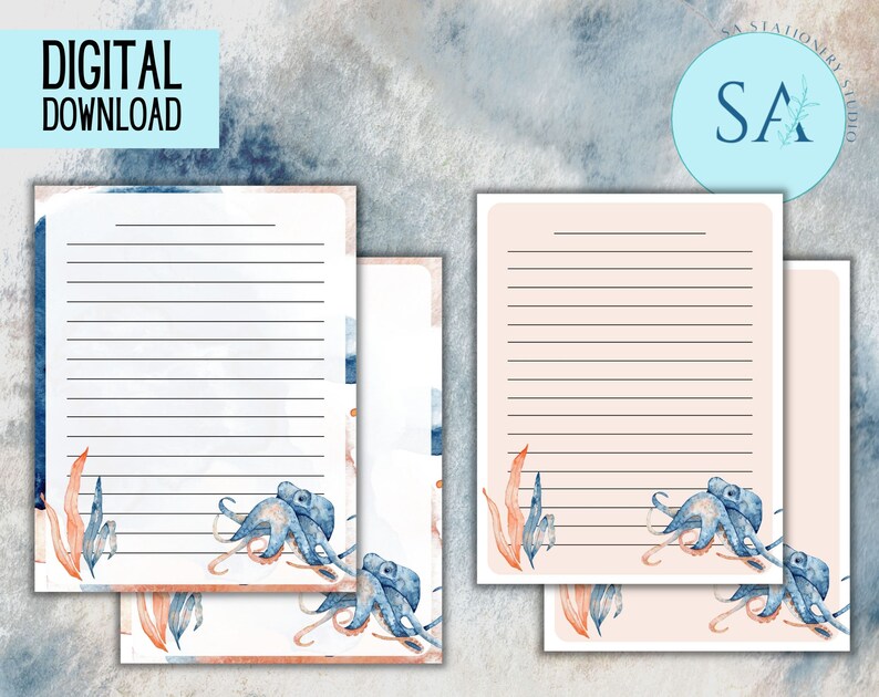 Printable Stationery Set US Letter Size A5 A4 PDF sealife - Etsy