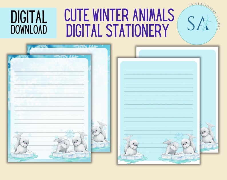 Cute Animals Stationery Set, Letter, US Letter Size, A5, A4, Printable ...