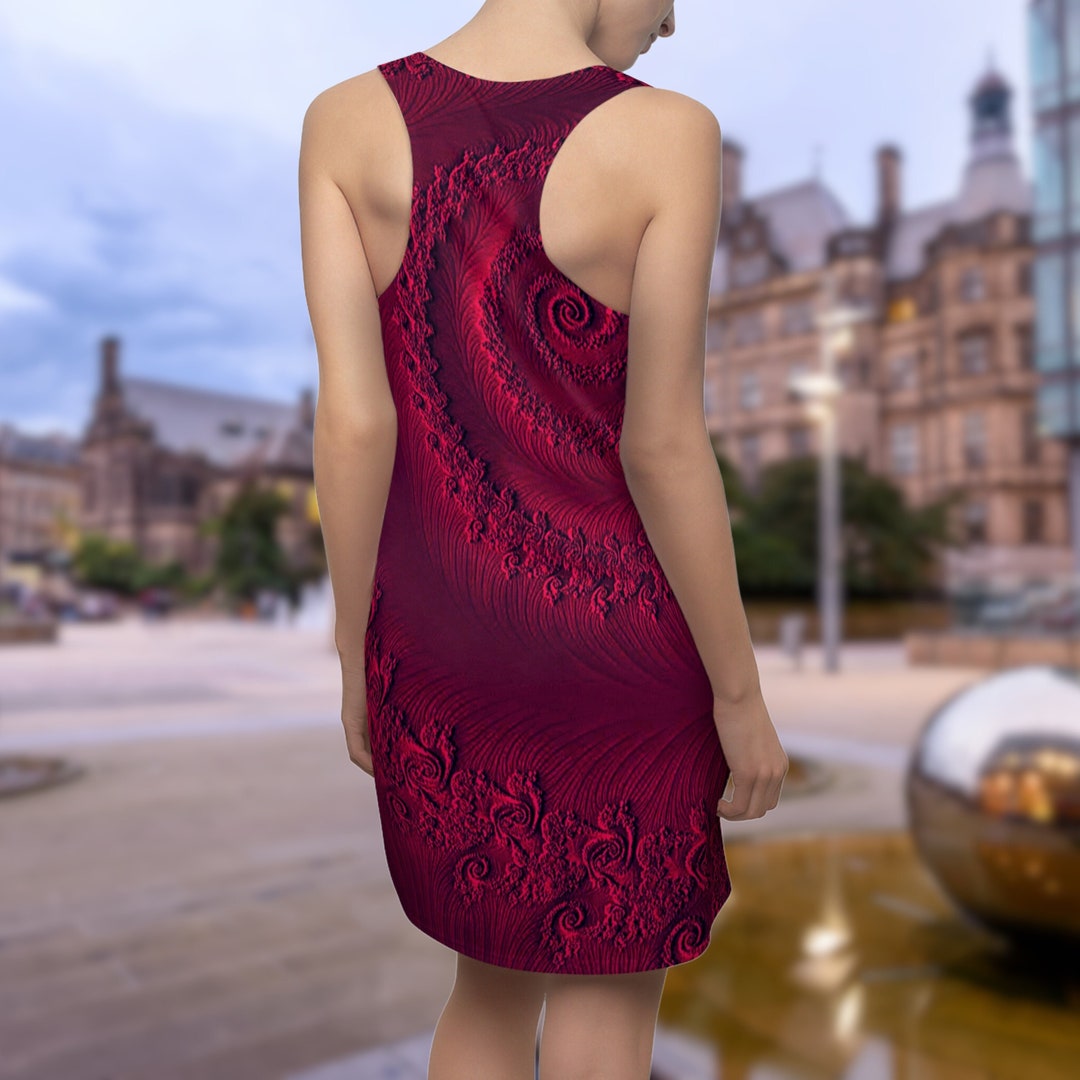 Racerback Mini-dress, Elegant Red Pattern Dress, Casual Dress for ...