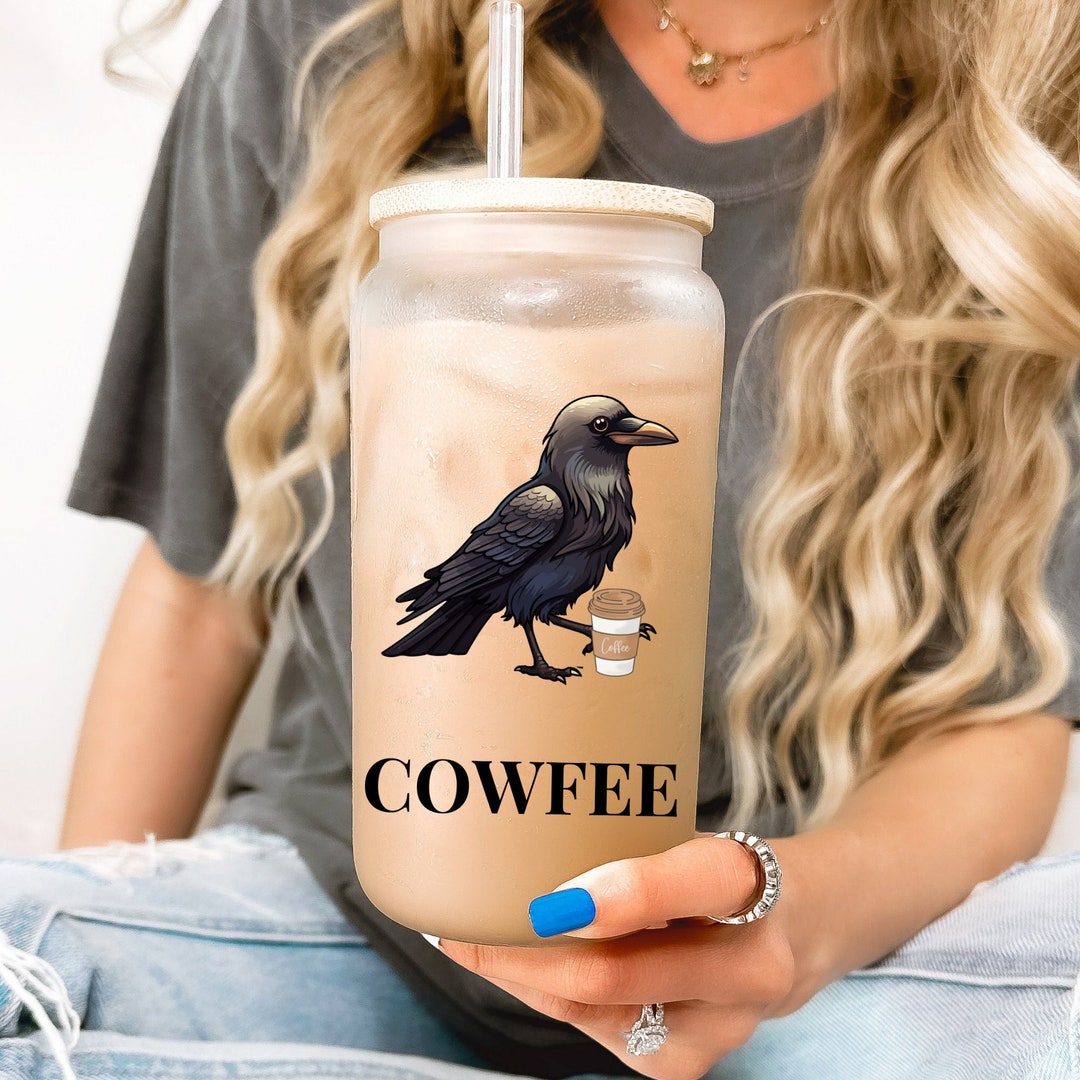 Funny Pun Cawfee Crow Iced Coffee Libbey Cup Glass Mug, Funny Bird ...