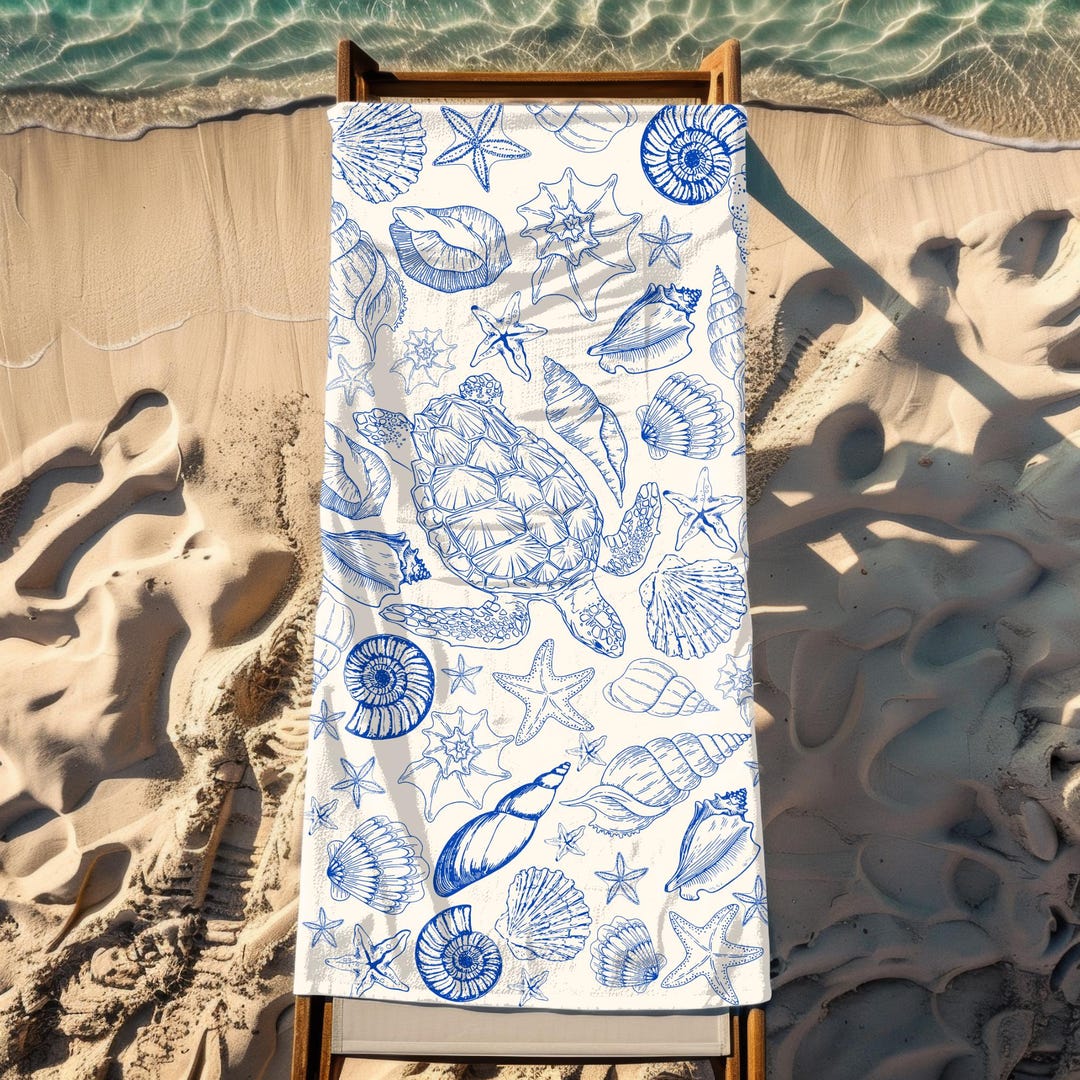 Seashell Turtle Beach Towel Tropical Sea Turtles Ocean Hawaii Preppy ...