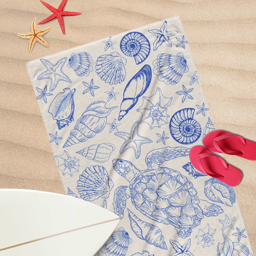 Seashell Turtle Beach Towel Tropical Sea Turtles Ocean Hawaii Preppy ...