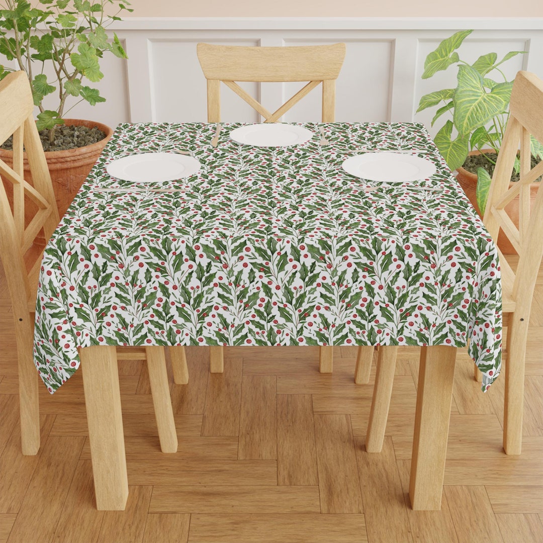 Mistletoe Christmas Tablecloth, Traditional Christmas Table Cover ...