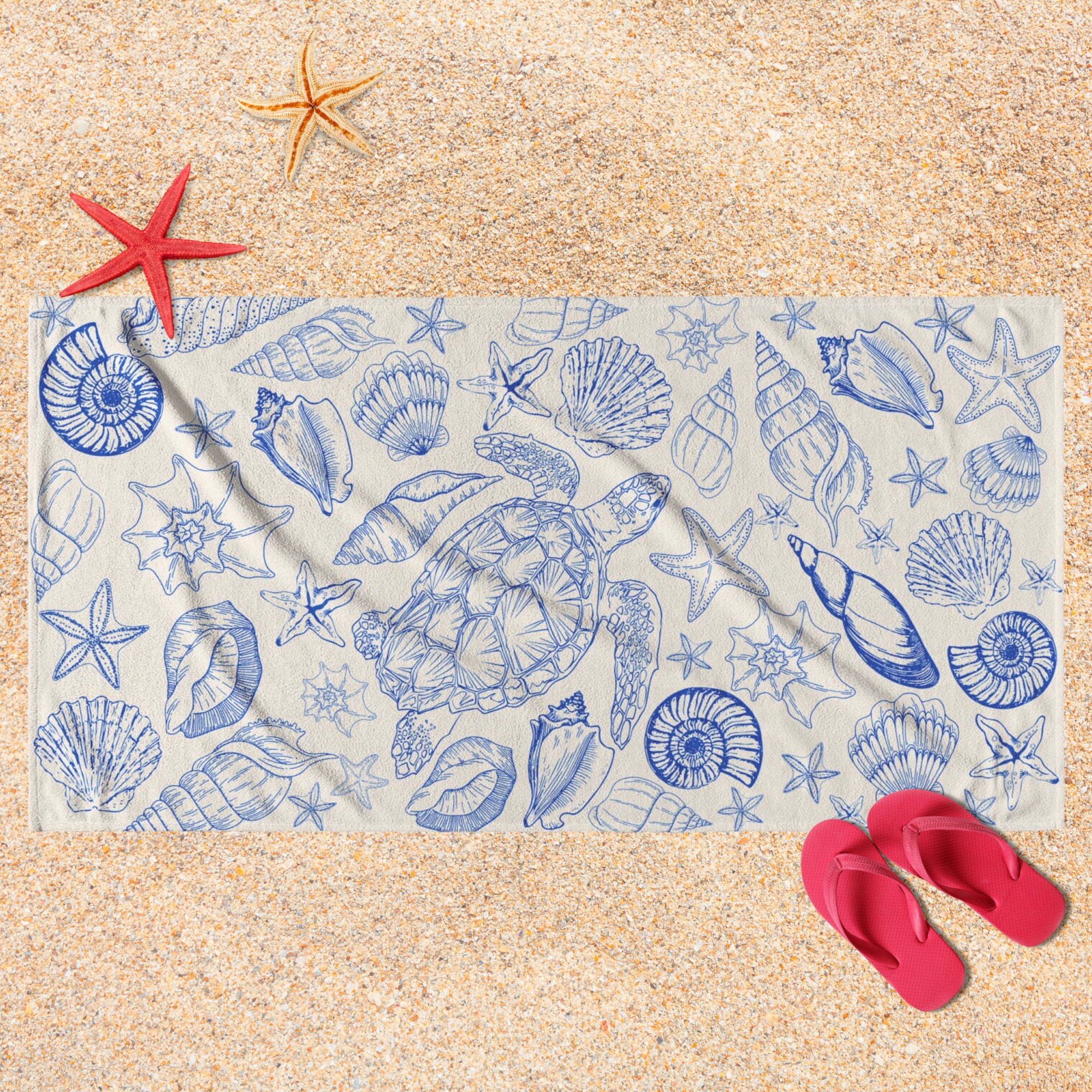 Seashell Turtle Beach Towel Tropical Sea Turtles Ocean Hawaii Preppy ...