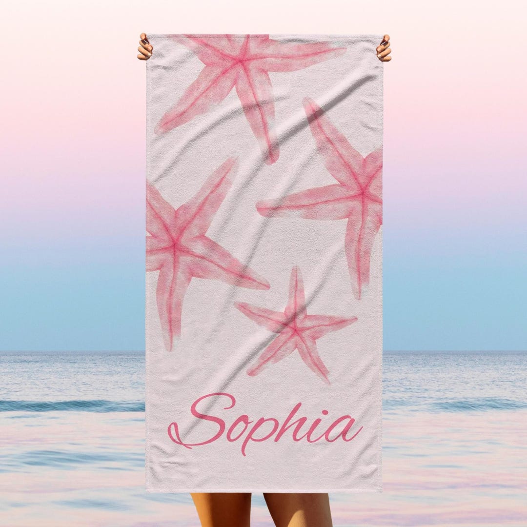 Coquette Starfish Beach Towel Gift, Custom Preppy Bathroom Stuff, Personalized Name Bow Design ...