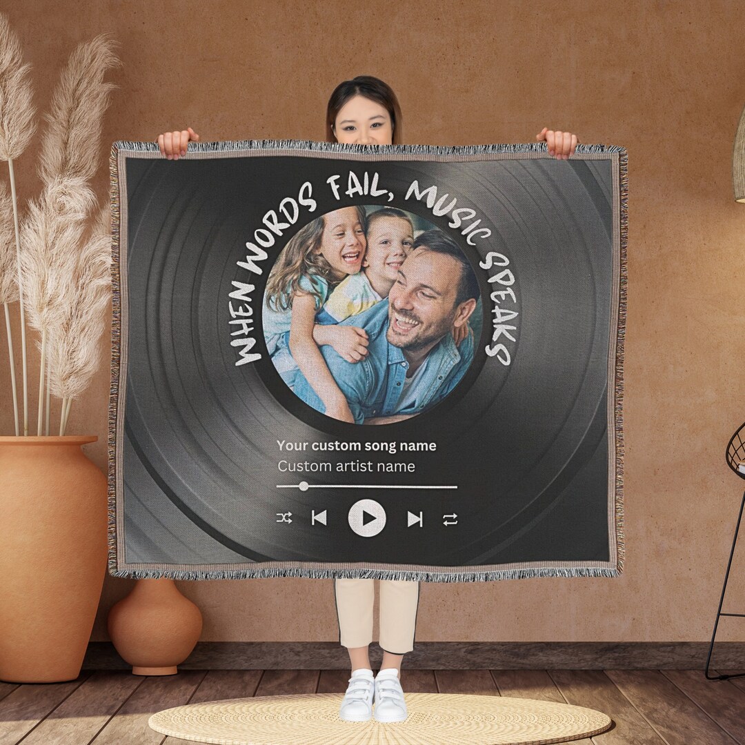 Personalized Vinyl Record Father's Day Song Woven Blanket, First ...