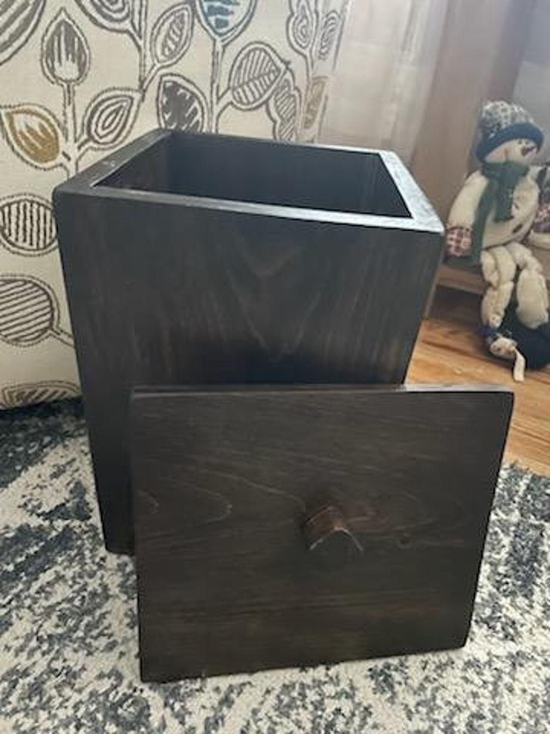 Wood Trash Can W/ Lid Oak Lid Handle Office, Bathroom, Bedroom, Kitchen ...