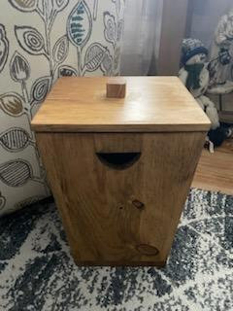 Wood Trash Can W/ Lid Oak Lid Handle Office, Bathroom, Bedroom, Kitchen ...