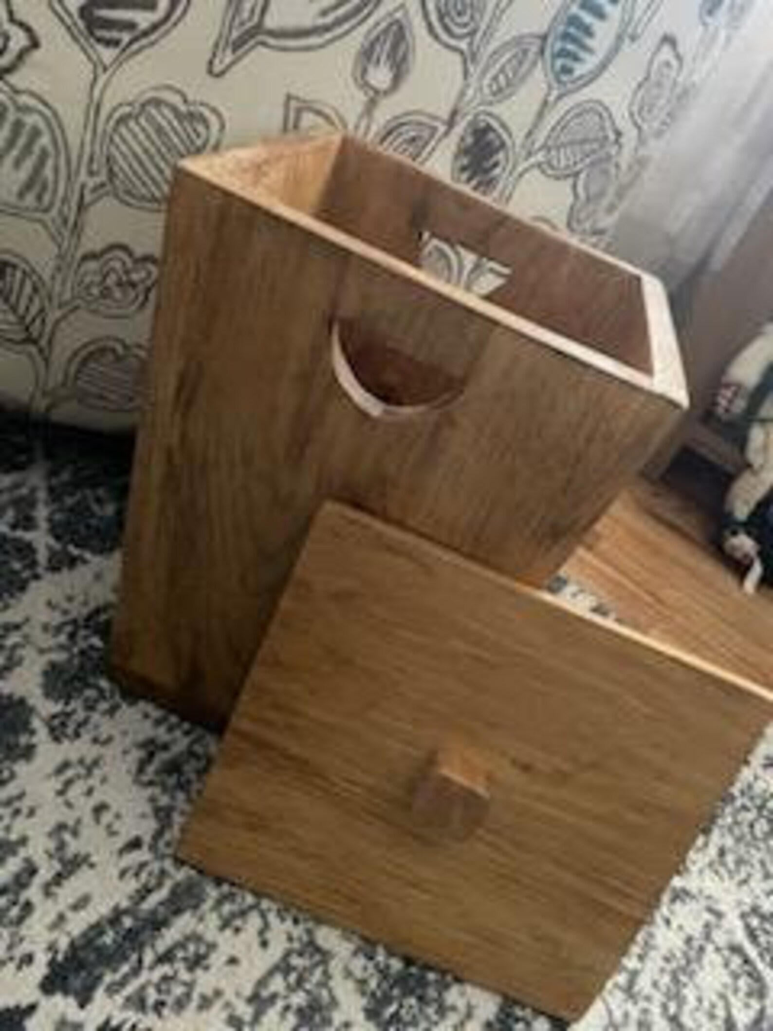 Wood Trash Can W/ Lid Oak Lid Handle Office, Bathroom, Bedroom, Kitchen ...