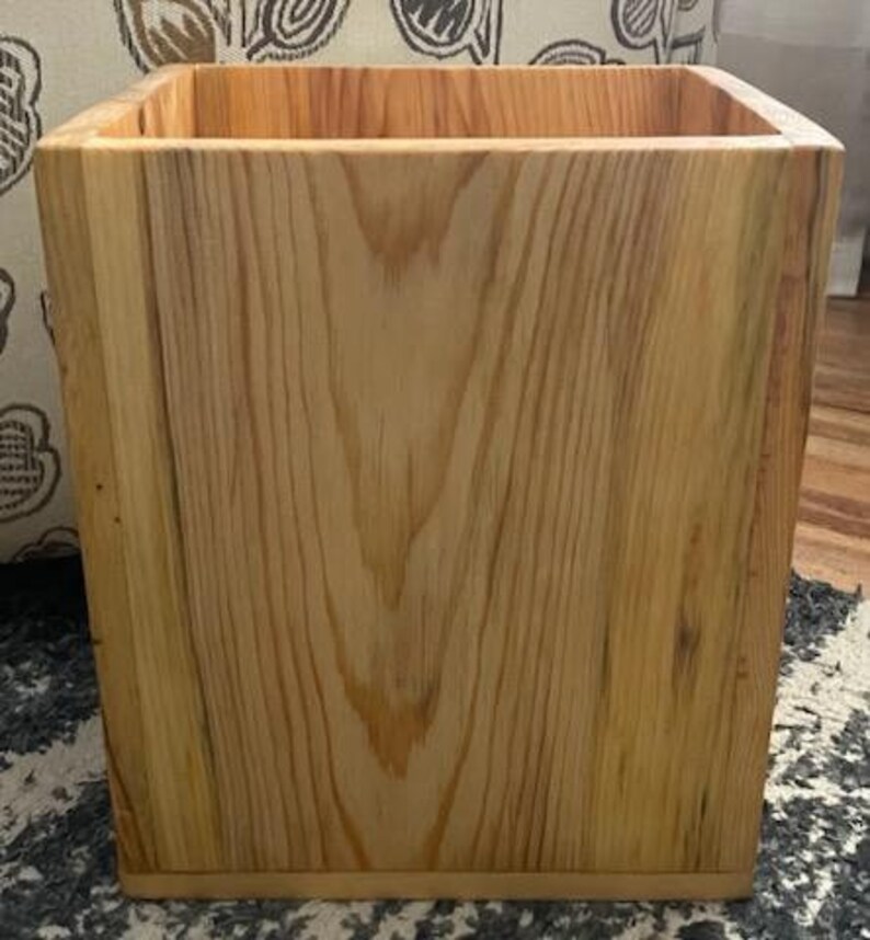 Wood Trash Can W/ Lid Oak Lid Handle Office, Bathroom, Bedroom, Kitchen ...
