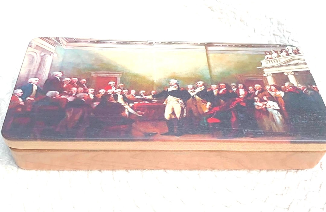 Vtg George Washington Resigning His Commission Trumbull Wooden Trinket ...