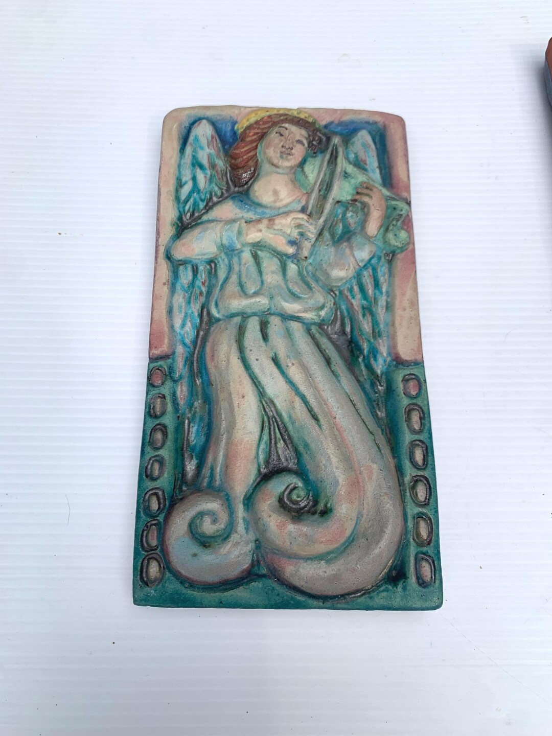 Vintage Angel Violin Tile Plaque Pottery Folk Art Heather Goff ‘95 - Etsy