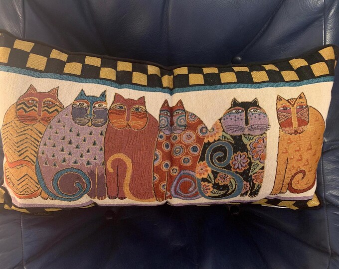 Laurel Burch Feline Family 6 Cats Sitting Pillow 12x24 Decorative ...