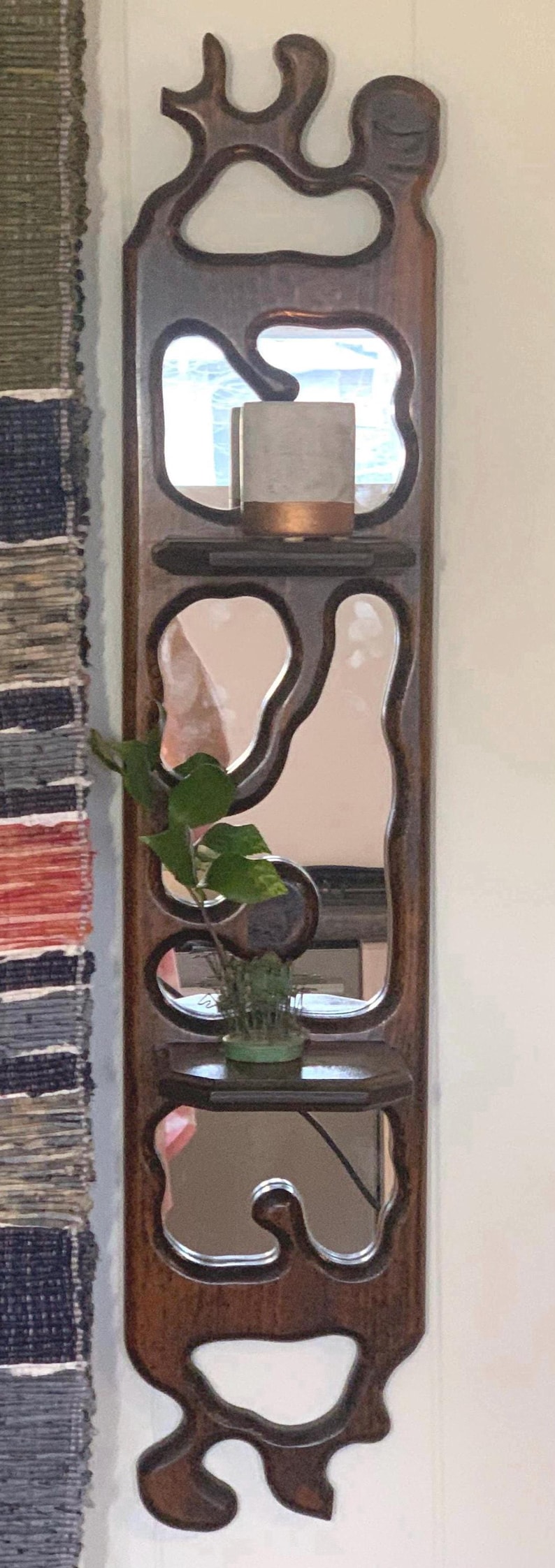 MCM Wooden Abstract Freeform Mirror Wall Shelf Statement Piece Mid ...
