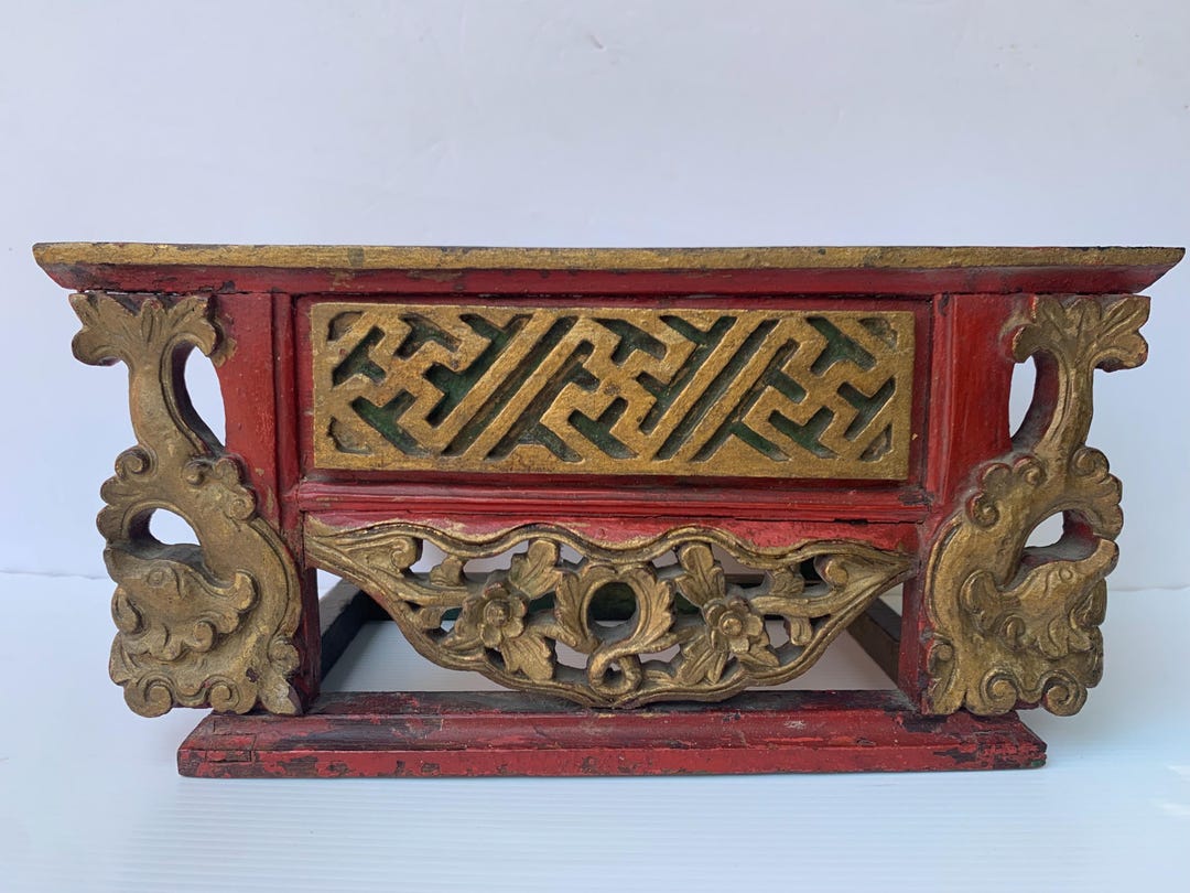 Vintage Chinoiserie Altar Stand: Carved Wood Dharma Table - Etsy