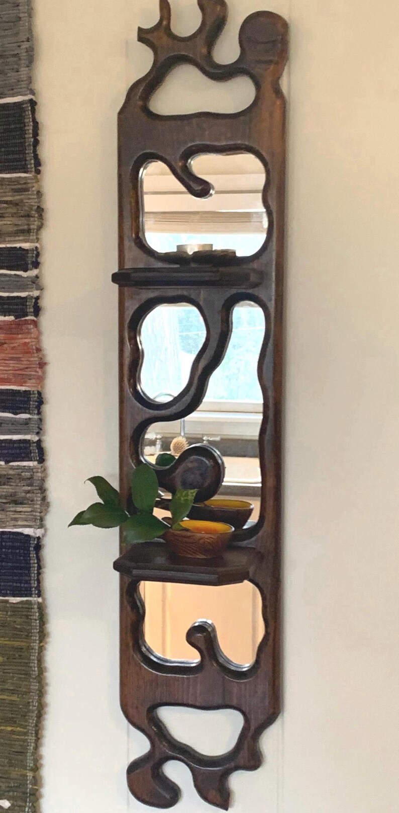 MCM Wooden Abstract Freeform Mirror Wall Shelf Statement Piece Mid ...