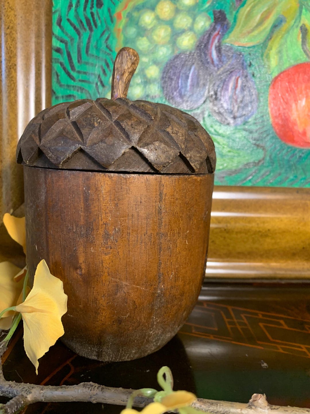 Vtg Crate & Barrel Carved Wood Acorn Lidded Bowl Container - Etsy