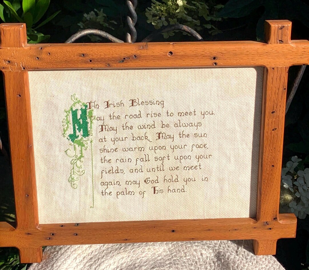 Vtg Irish Blessing Needlepoint Wormy Chestnut Adirondack Frame Wall Art ...