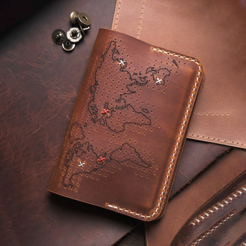 World Map Leather Passport Wallet: Personalized Travel Cover - Etsy