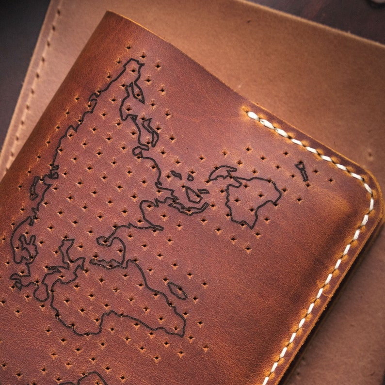 World Map Leather Passport Wallet: Personalized Travel Cover - Etsy