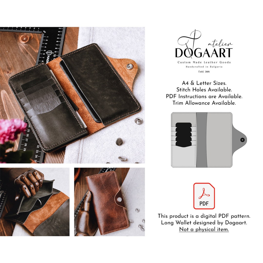 Long Wallet Pattern PDF A4 Letter Format Leather Wallet Pattern, Wallet ...