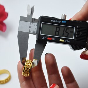 Solid Gold Filled Chunky Ring,22k Gold Flat Beaded, Uique Wedding Gift ...