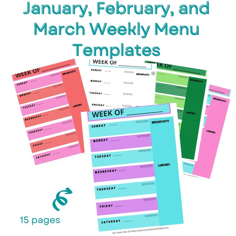3 Month Menu Planner/weekly Menu Template/weekly Meal List/instant ...