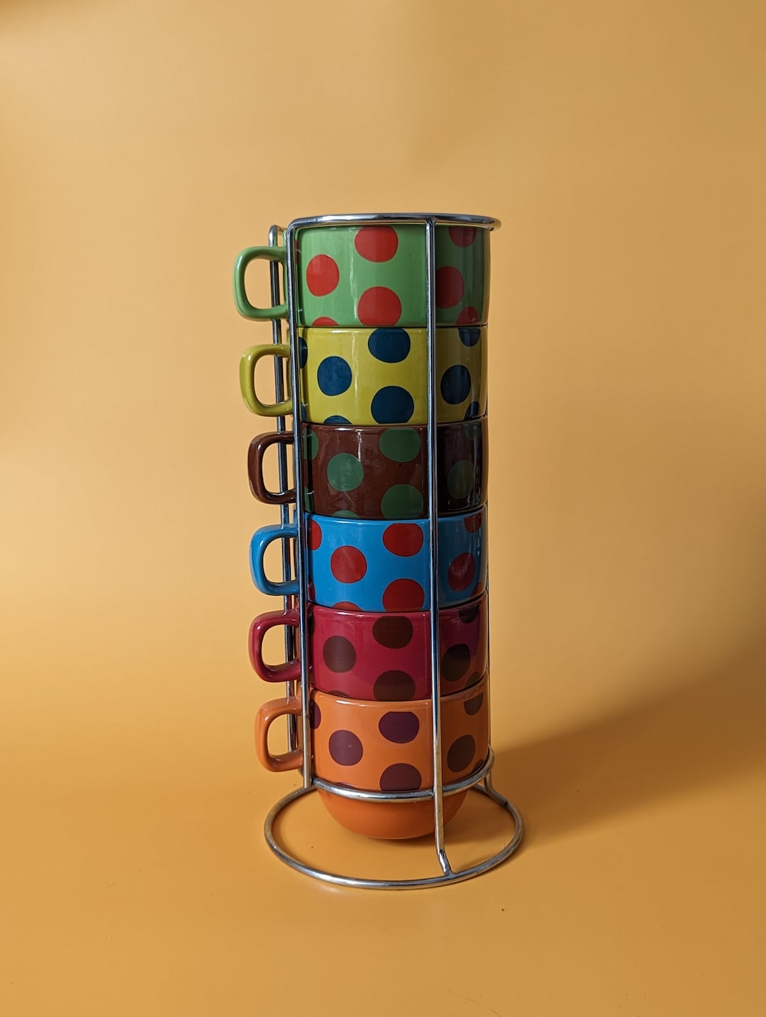 Set of Six World Market Stacking Colorful Polkadot Mugs - Etsy