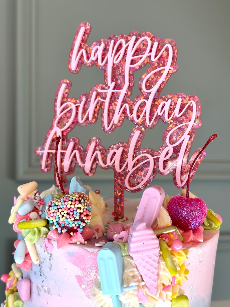 Personalized Acrylic Happy Birthday Cake Topper With Number Charm - Etsy