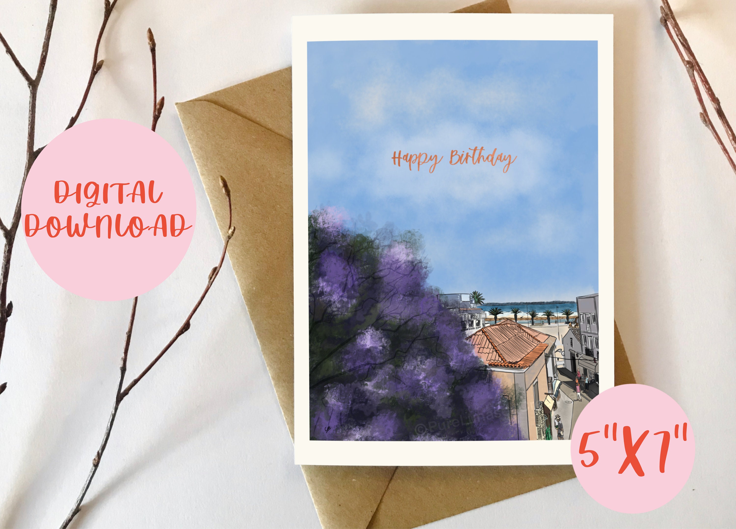 Lagos Portugal Birthday Card Digital Card Printable Card Art Card ...