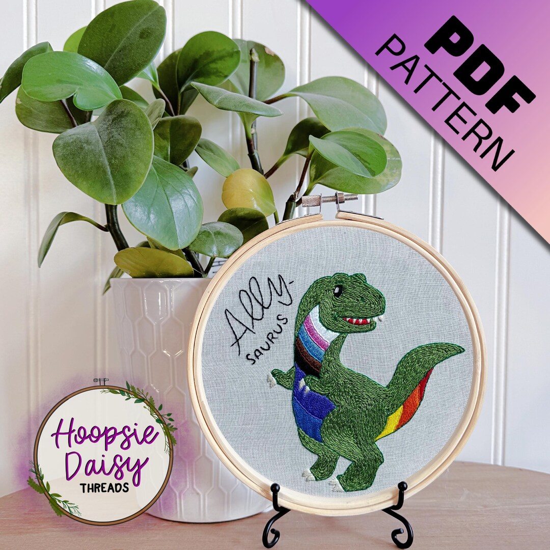 Ally-saurus, Modern Embroidery Pattern for Beginners- PDF Printable ...