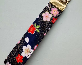 Japanese Fabric Key Fob, Red Fan, Wrist Strap, Wristlet, Keychain ...