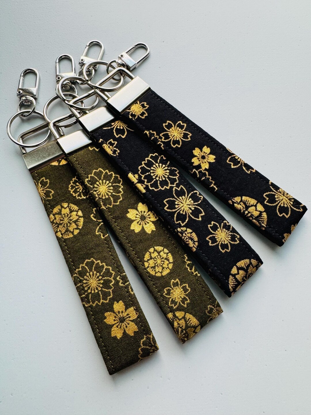Japanese Fabric Key Fob, Black Cherry Blossom, Green Cherry Blossom ...