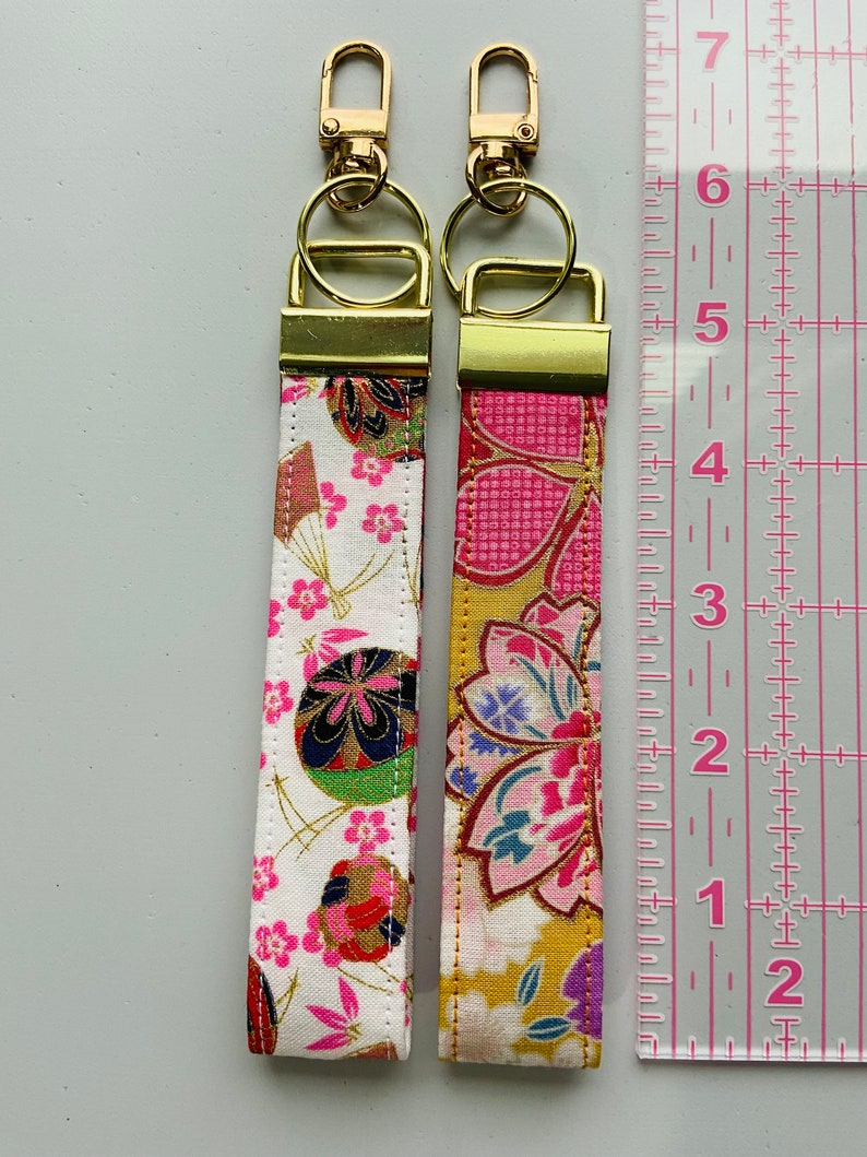 Japanese Fabric Key Fob, White Fan and Temari Ball, Wrist Strap ...
