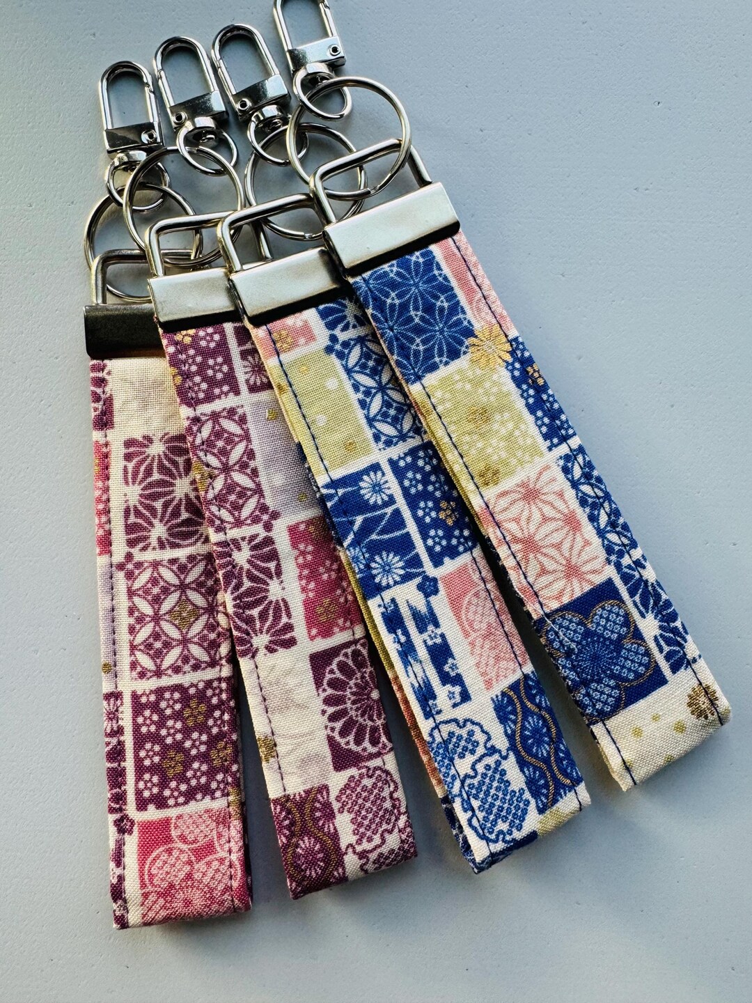 Japanese Fabric Key Fob, Blue, Purple Checkered Traditional Japanese ...