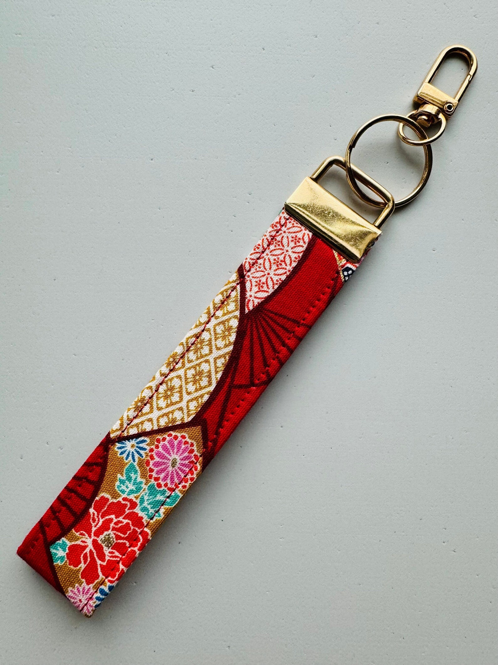 Japanese Fabric Key Fob, Red Fan, Wrist Strap, Wristlet, Keychain - Etsy