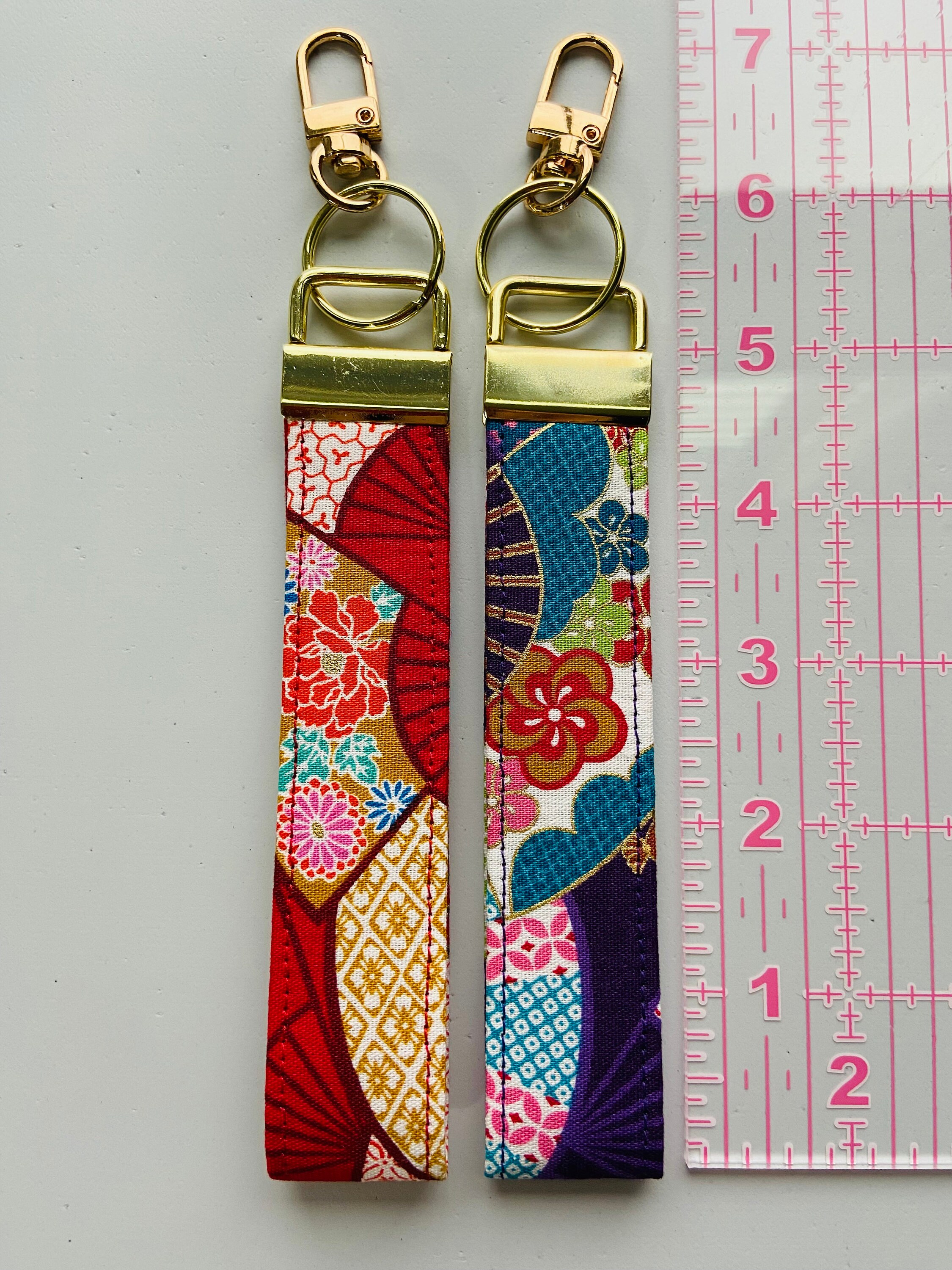 Japanese Fabric Key Fob, Red Fan, Wrist Strap, Wristlet, Keychain ...