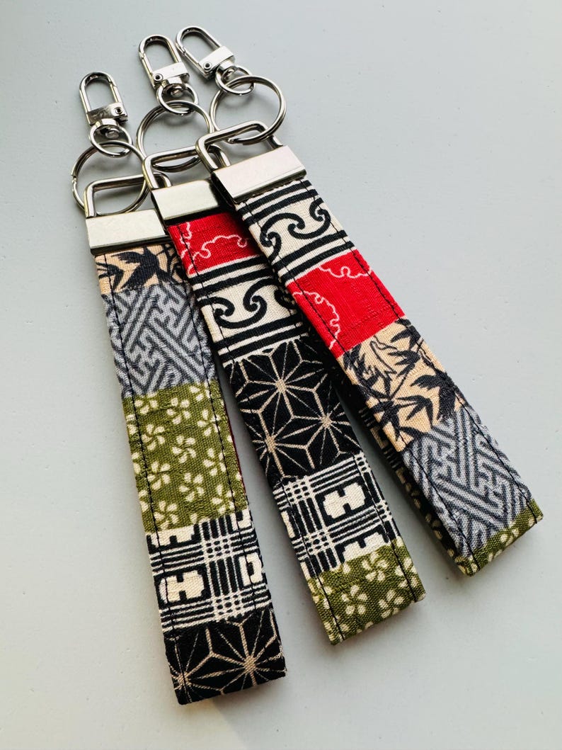 Japanese Fabric Key Fob, Black, Red Traditional Japanese Patterns ...