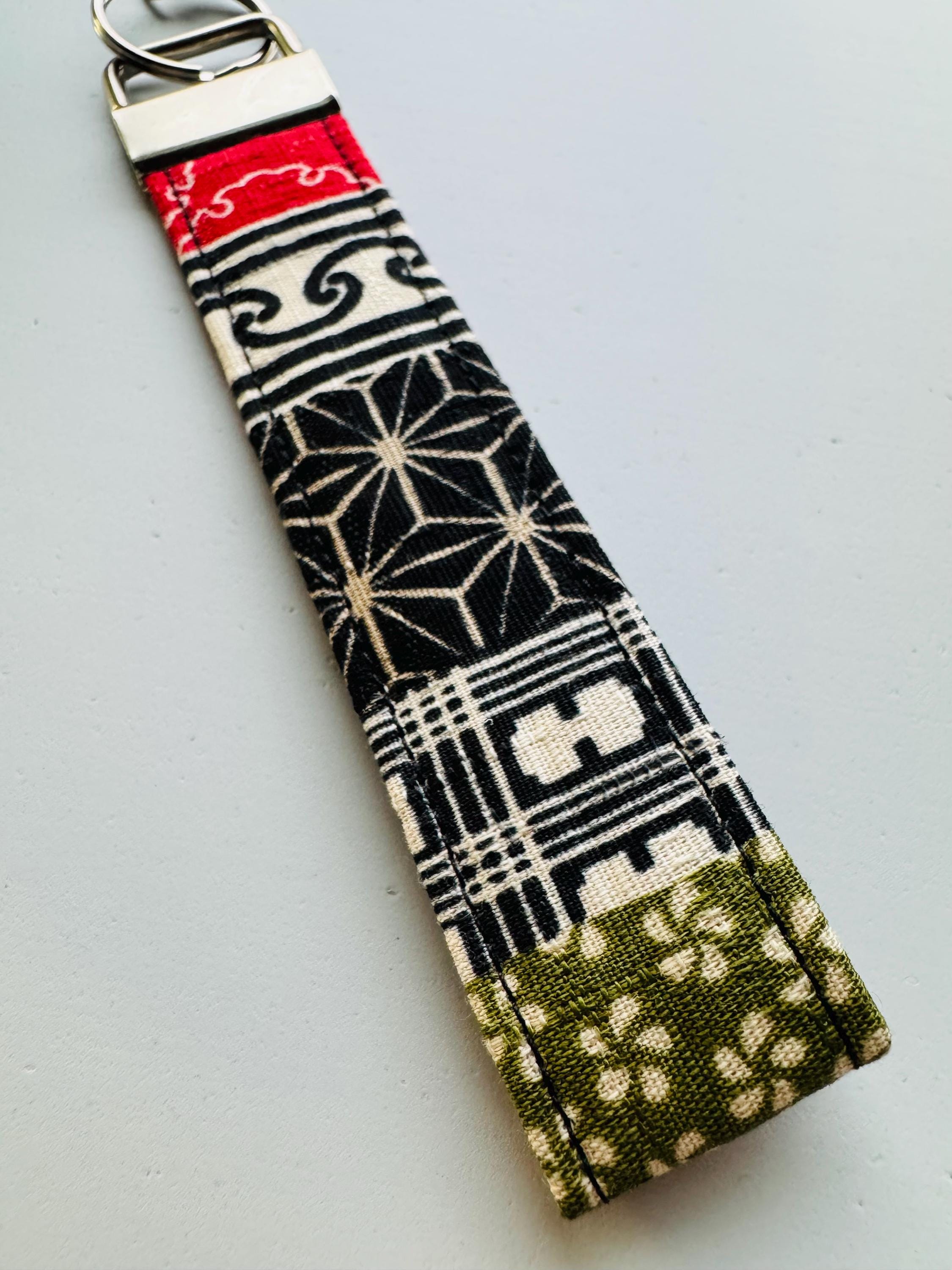 Japanese Fabric Key Fob, Black, Red Traditional Japanese Patterns ...