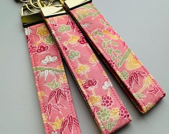 Vintage Kimono Key Fob, Purple Floral, Wrist Strap, Wristlet, Keychain ...