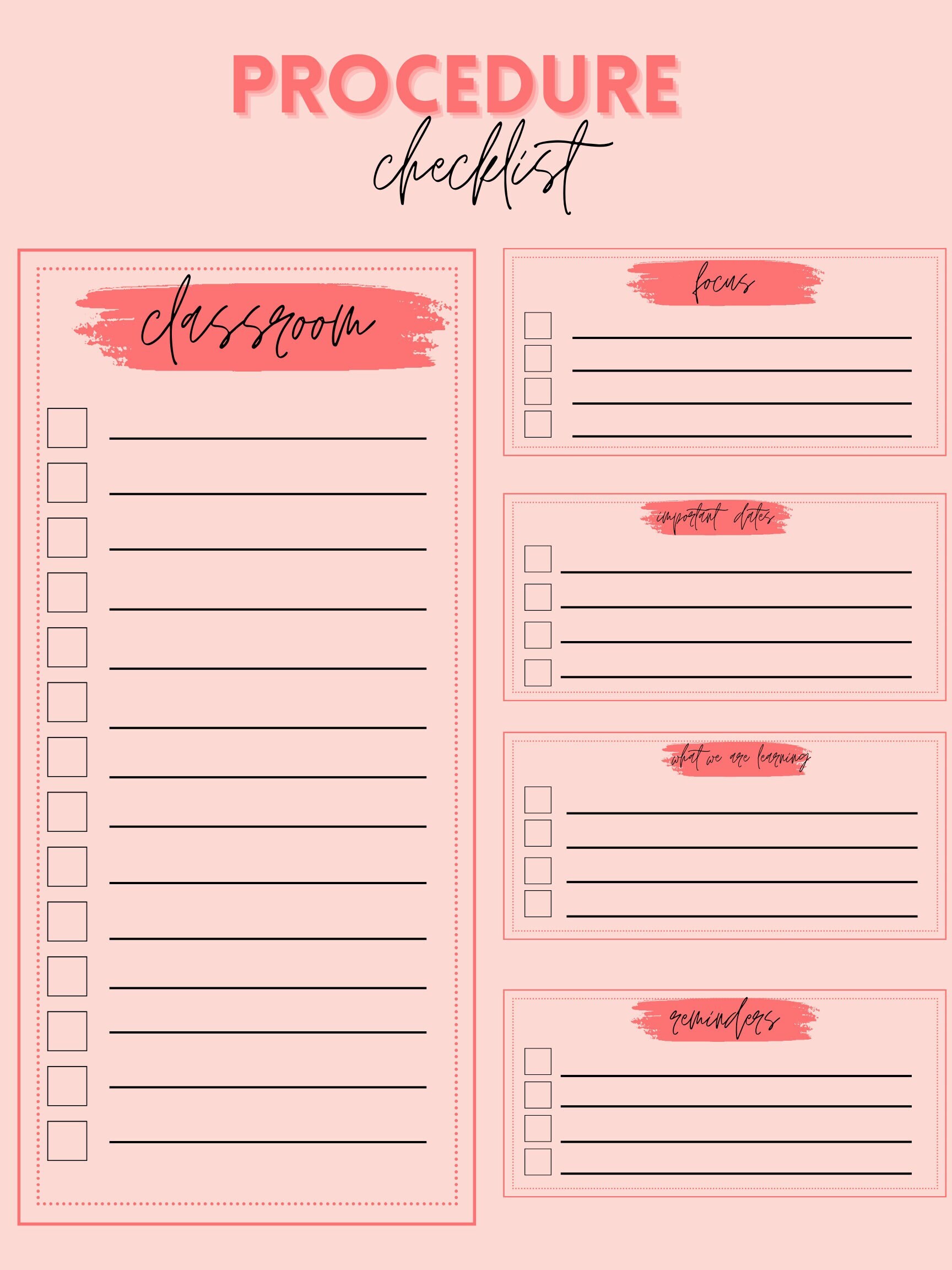 Teaching Procedure List Template - Etsy