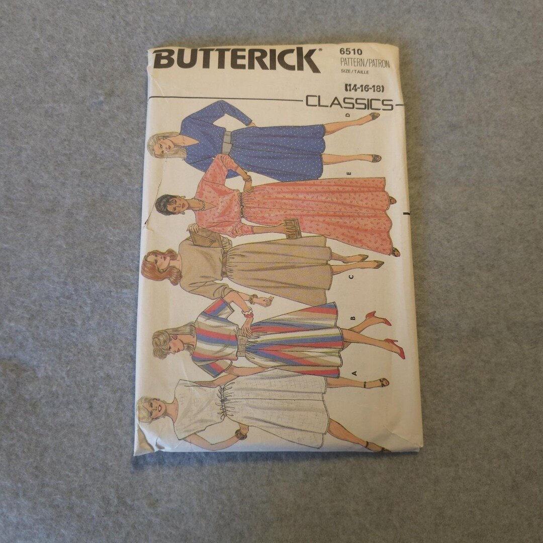 Butterick 6510 Vintage 80s Dress Pattern Size 14 16 18 Belted Loose Fit ...