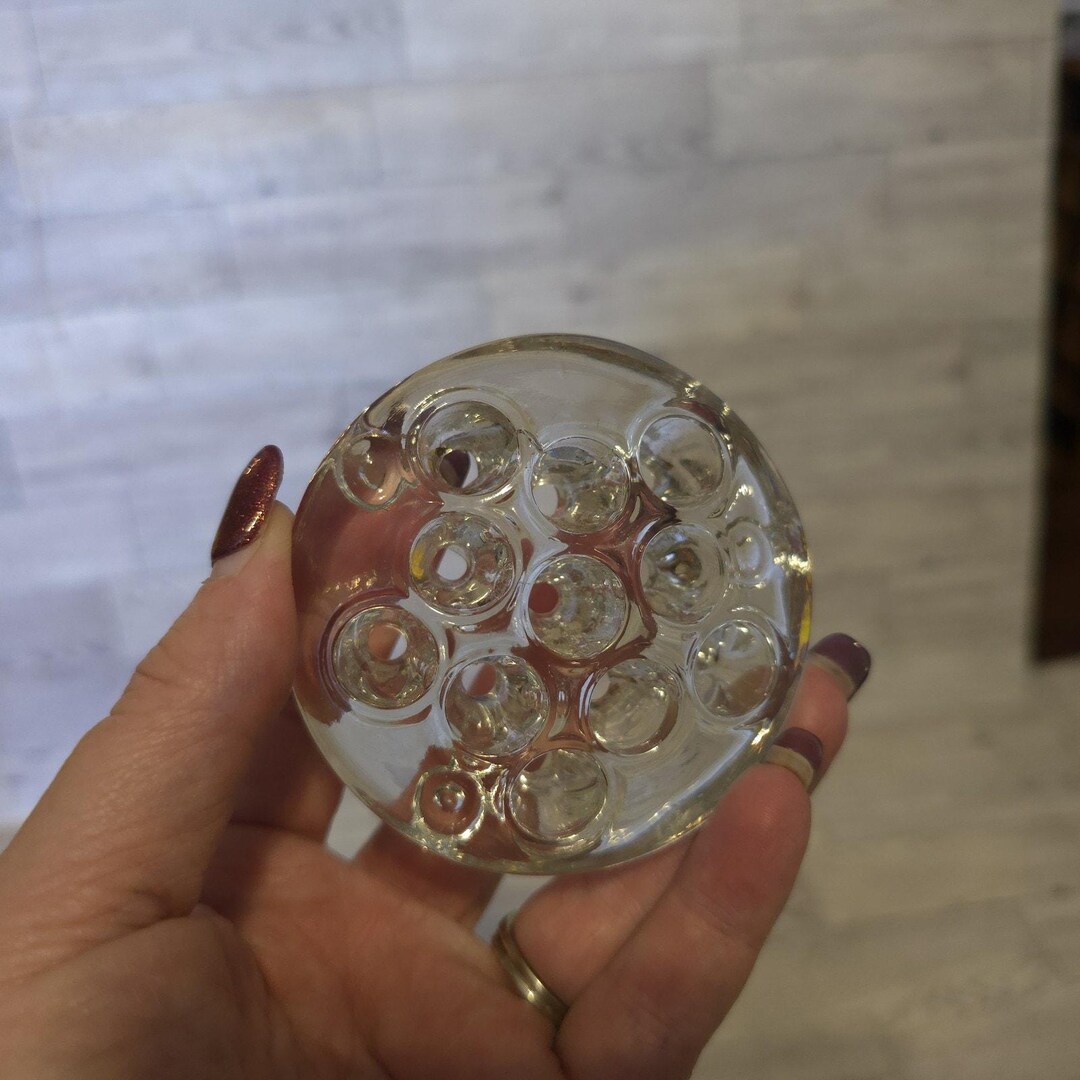 Vintage Clear Glass Flower Frog Lid 11 Hole Candle Floral Arrangement 3 ...
